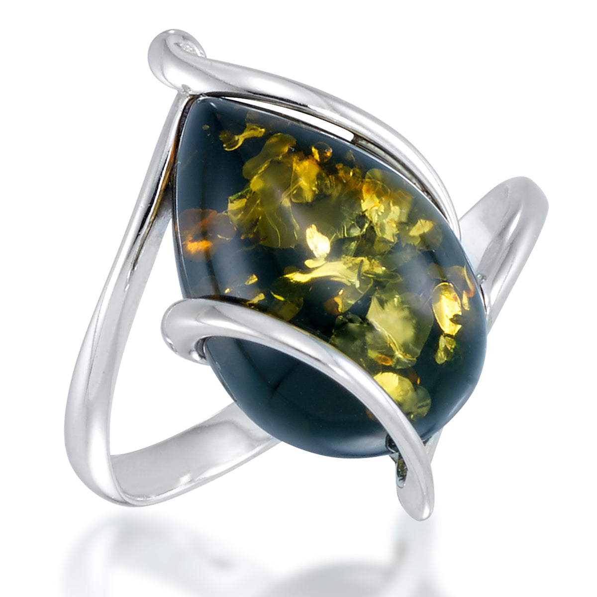 Amber Rosa™ Genuine Green Amber Teardrop Ring – I Heart Jewels