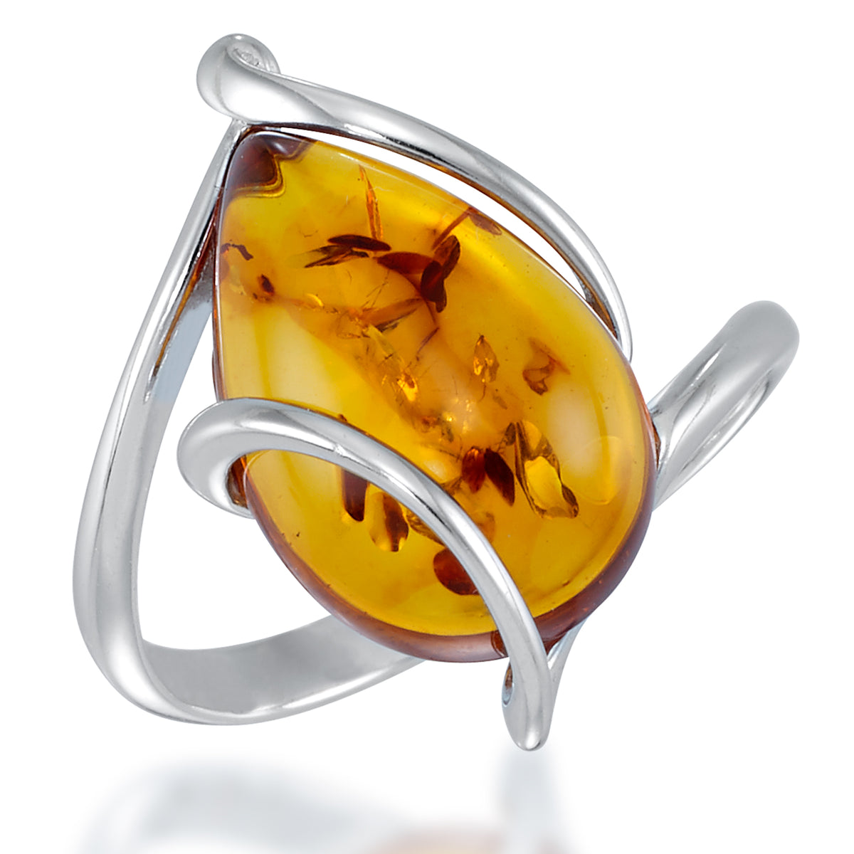 Amber Rosa™ Genuine Honey Amber Teardrop Cabochon Ring – I Heart Jewels