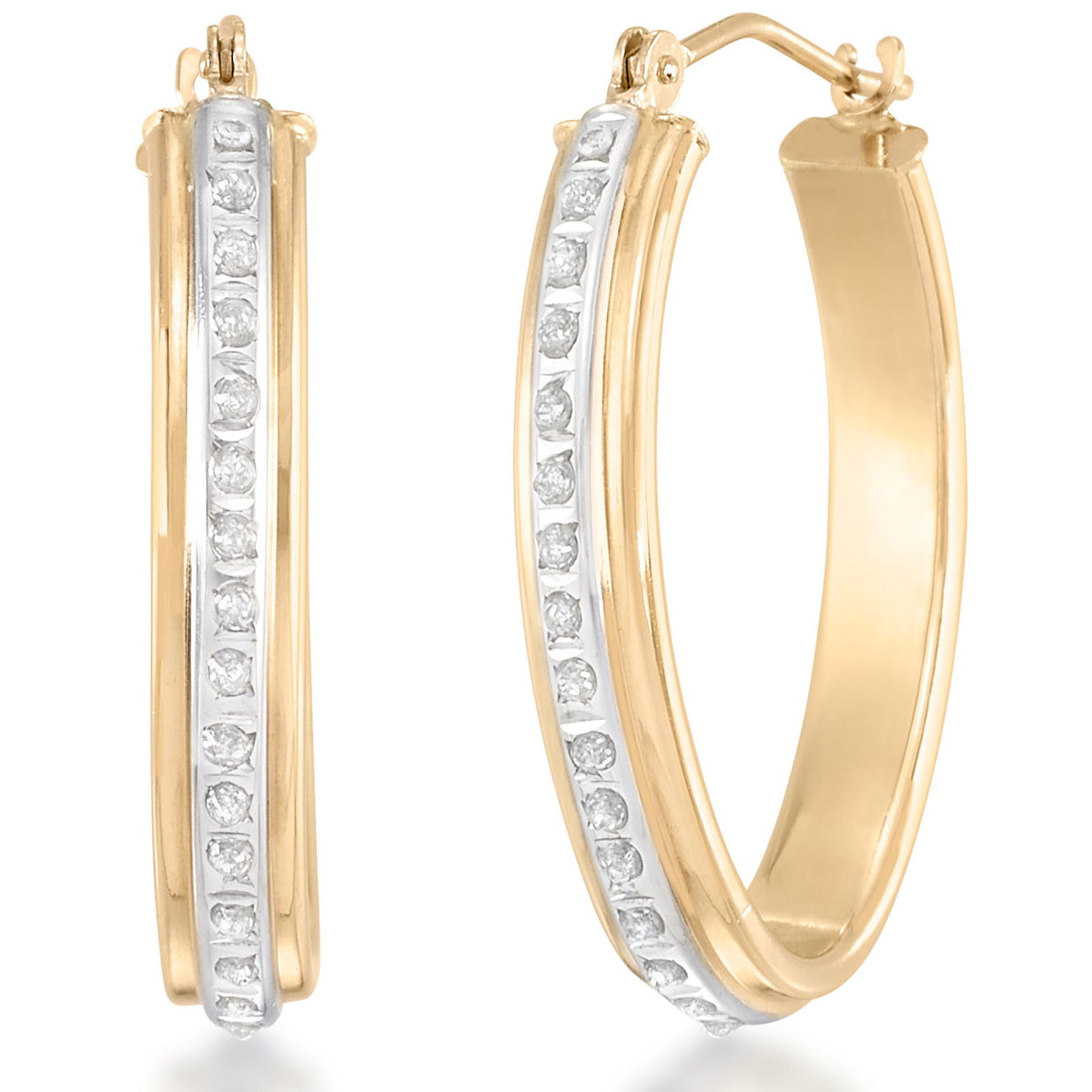 Diamond Fascination® 10K Gold Diamond Accent Bold Medium Oval Hoop Ear ...