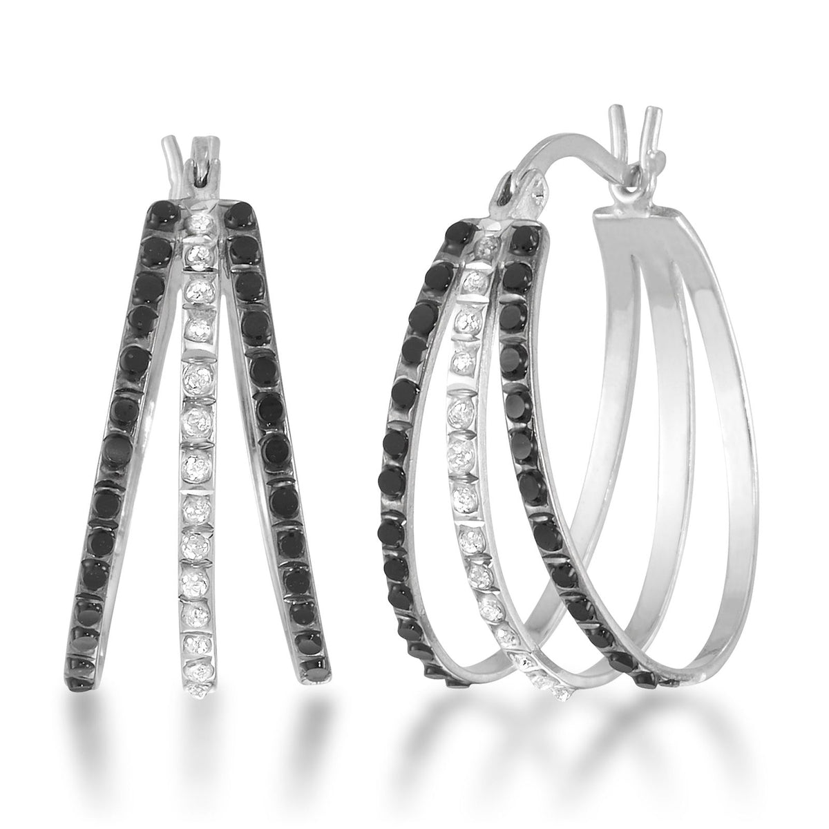 Diamond Fascination® Black & White Platinum over Sterling Silver Hoops ...