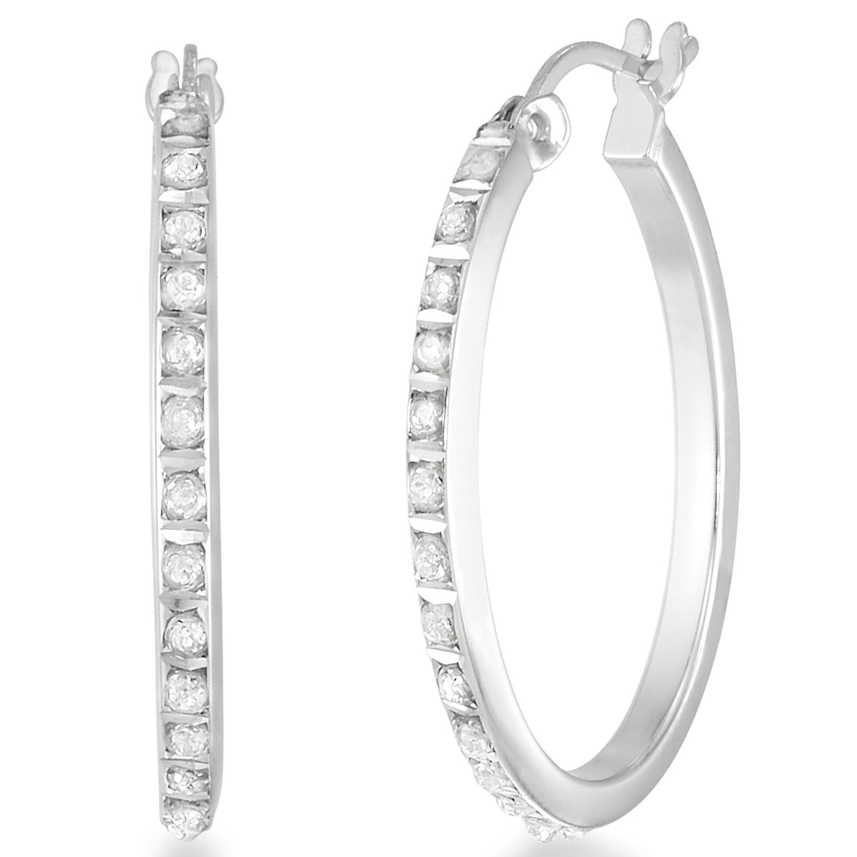 Diamond Fascination®Platinum over Sterling Silver Oval Hoop Earrings ...