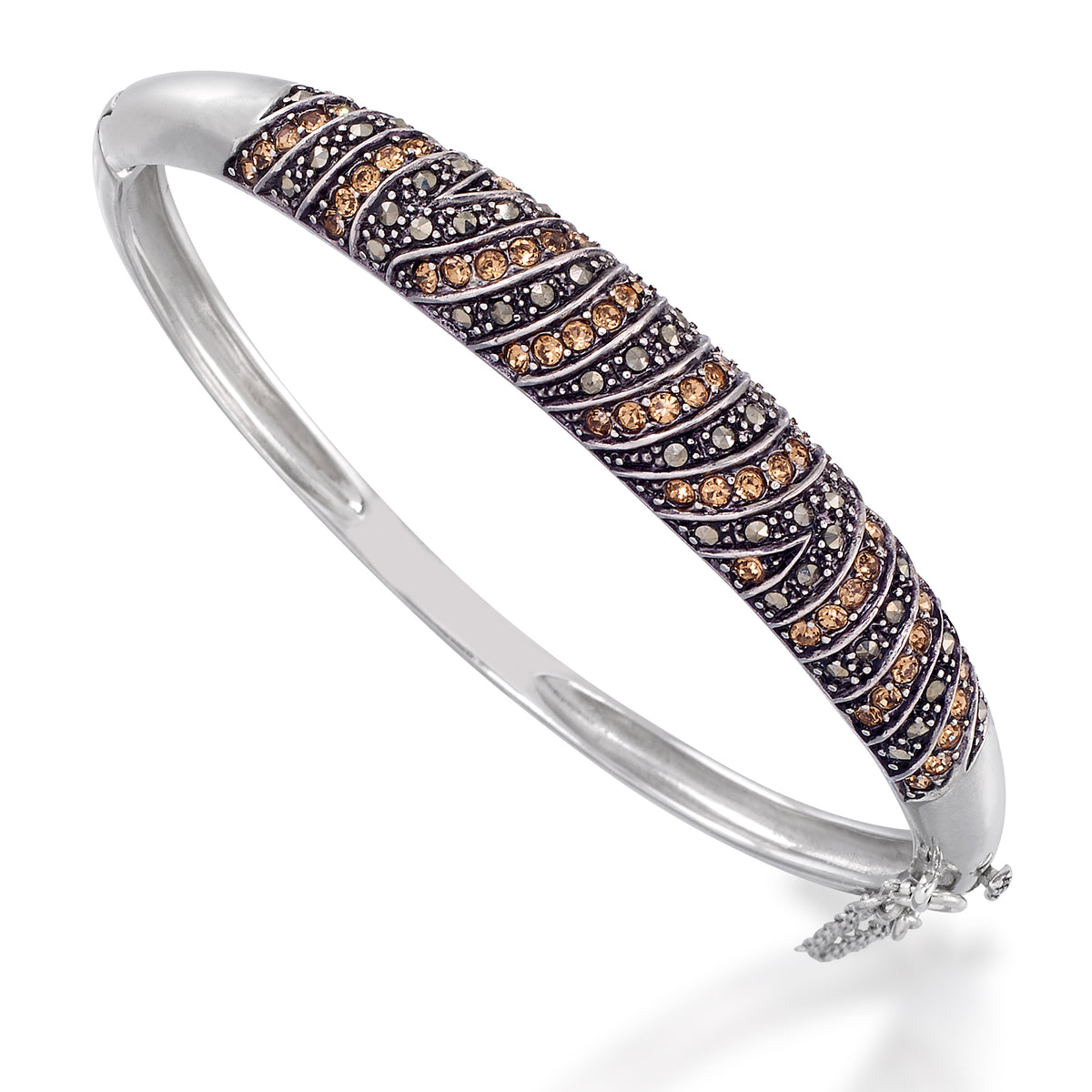 Tori Hill® Genuine Marcasite and Champagne Crystal Zebra Print Hinged ...