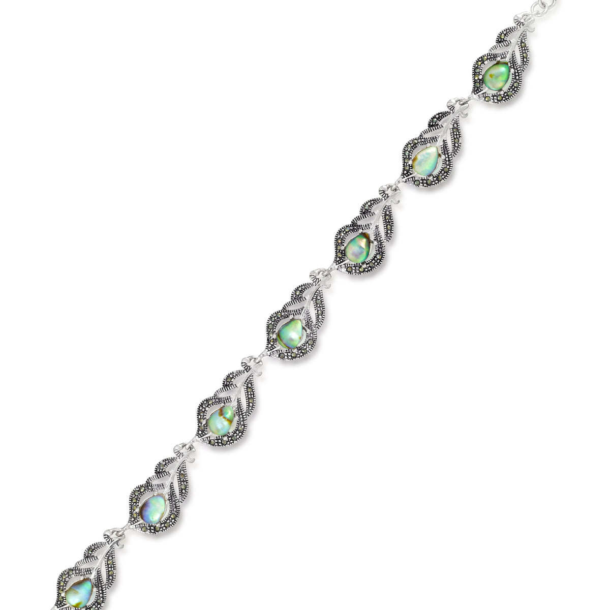 Tori Hill® Genuine Marcasite and Abalone Peacock Feather Bracelet, 7 ...