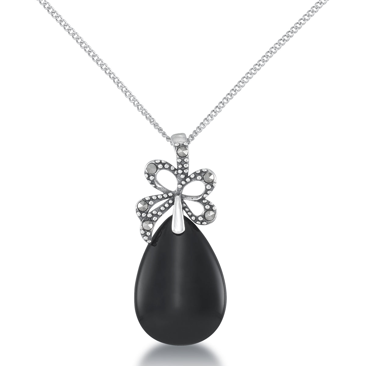 Tori Hill® Genuine Marcasite and Onyx Bow and Teardrop Pendant, 18" – I ...